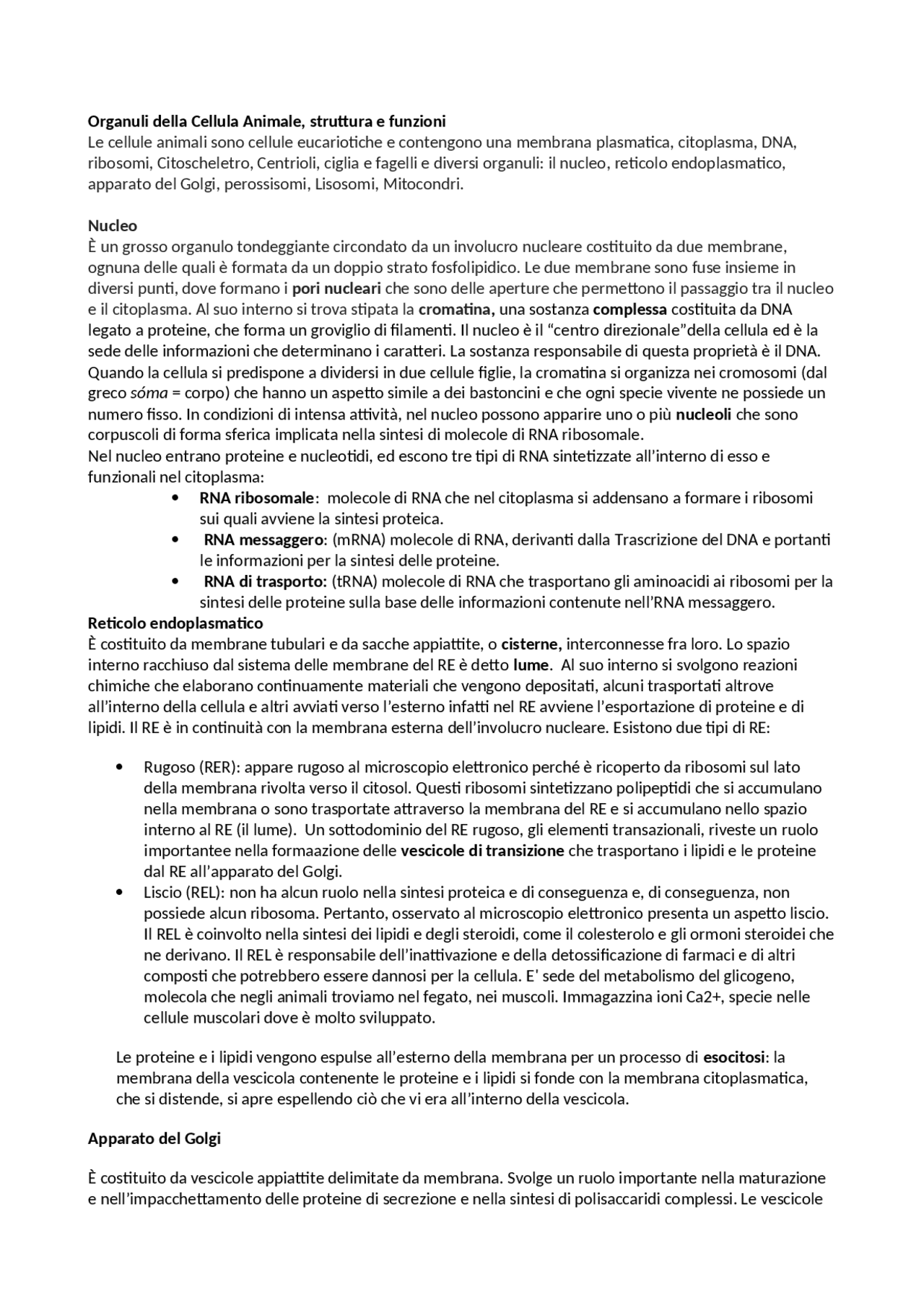 Organuli della cellula animale - Docsity