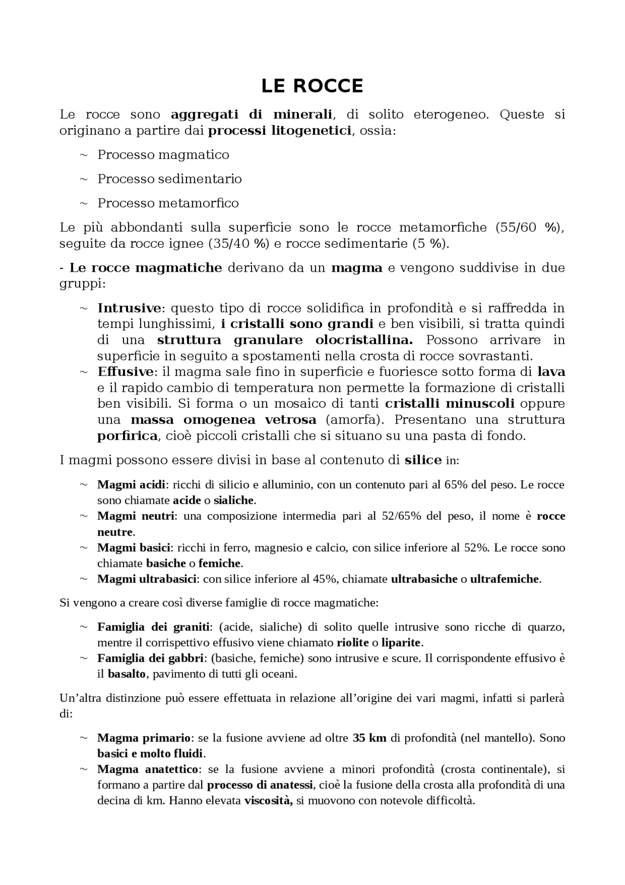 Le Rocce Classificazione Docsity