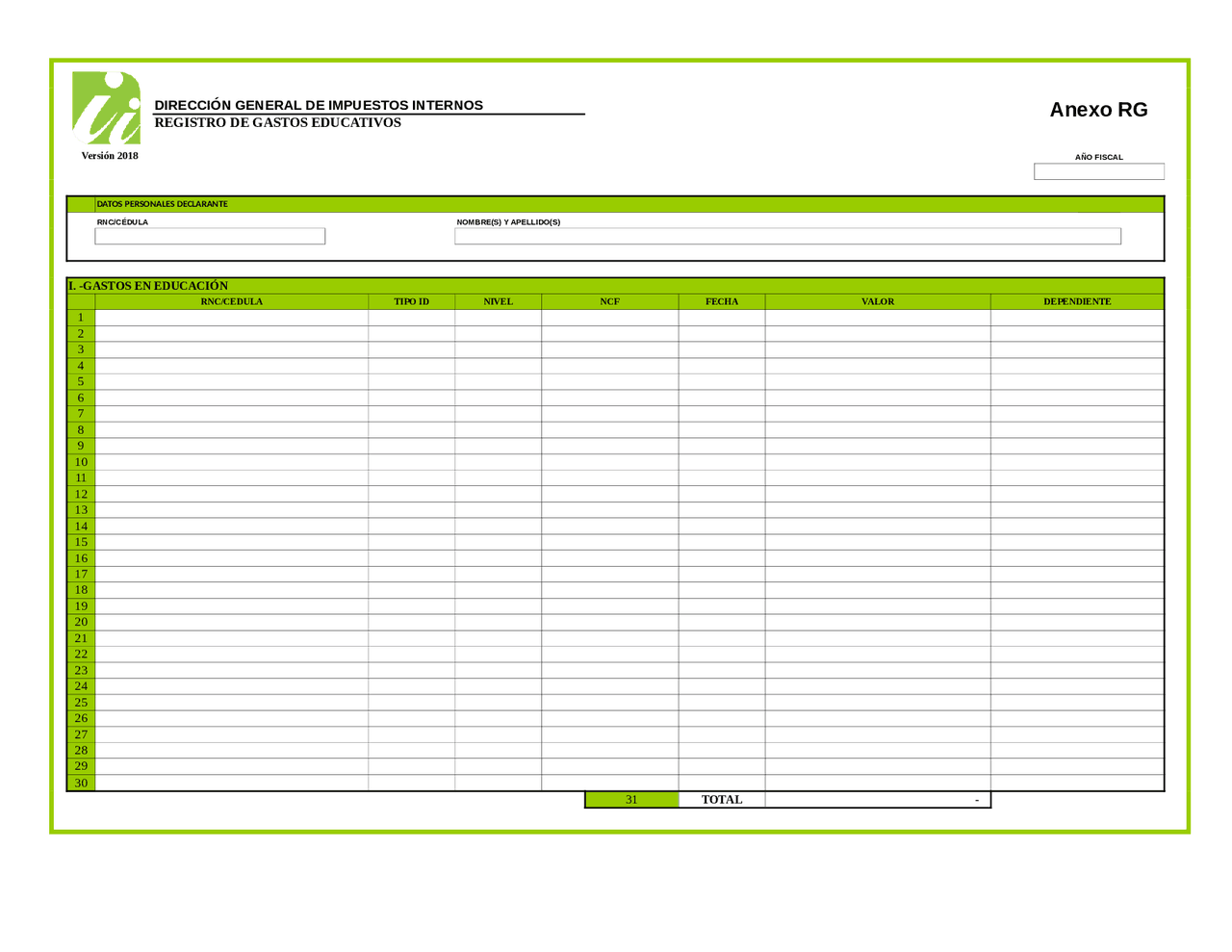 Formulario de declaración IR-1 - Docsity