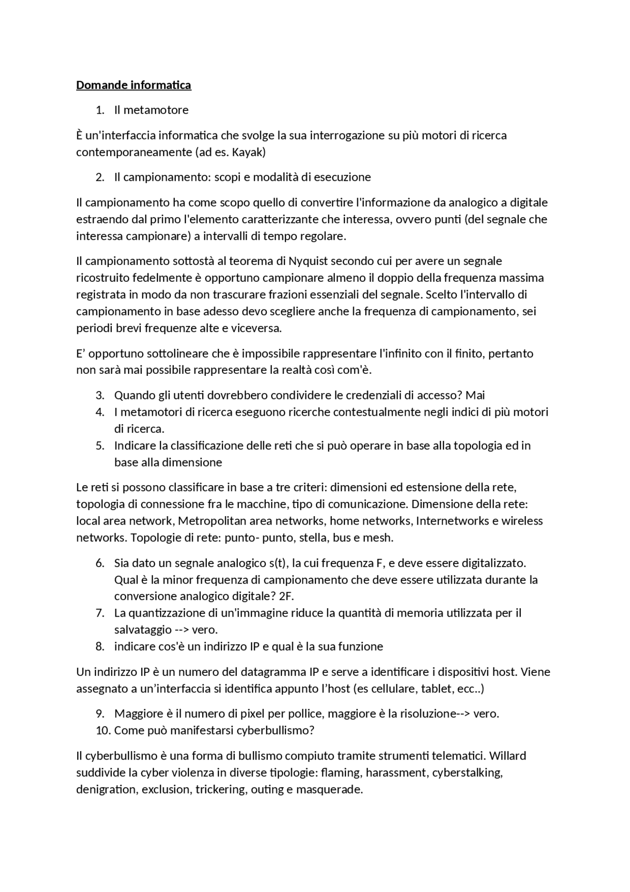 Domande Informatica Morello Docsity