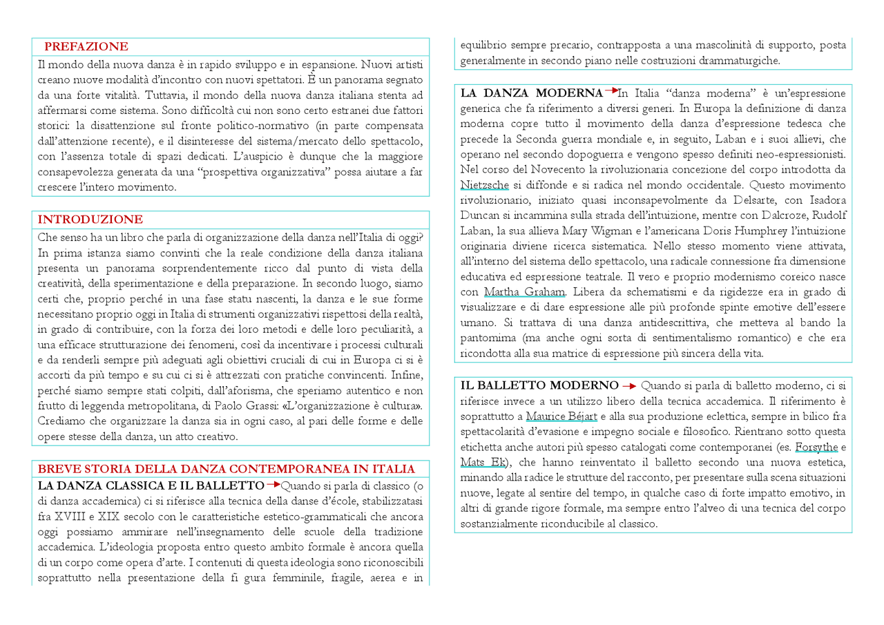SCHEMA DEL LIBRO "LA DANZA: ORGANIZZARE PER CREARE" A CURA DI A ...