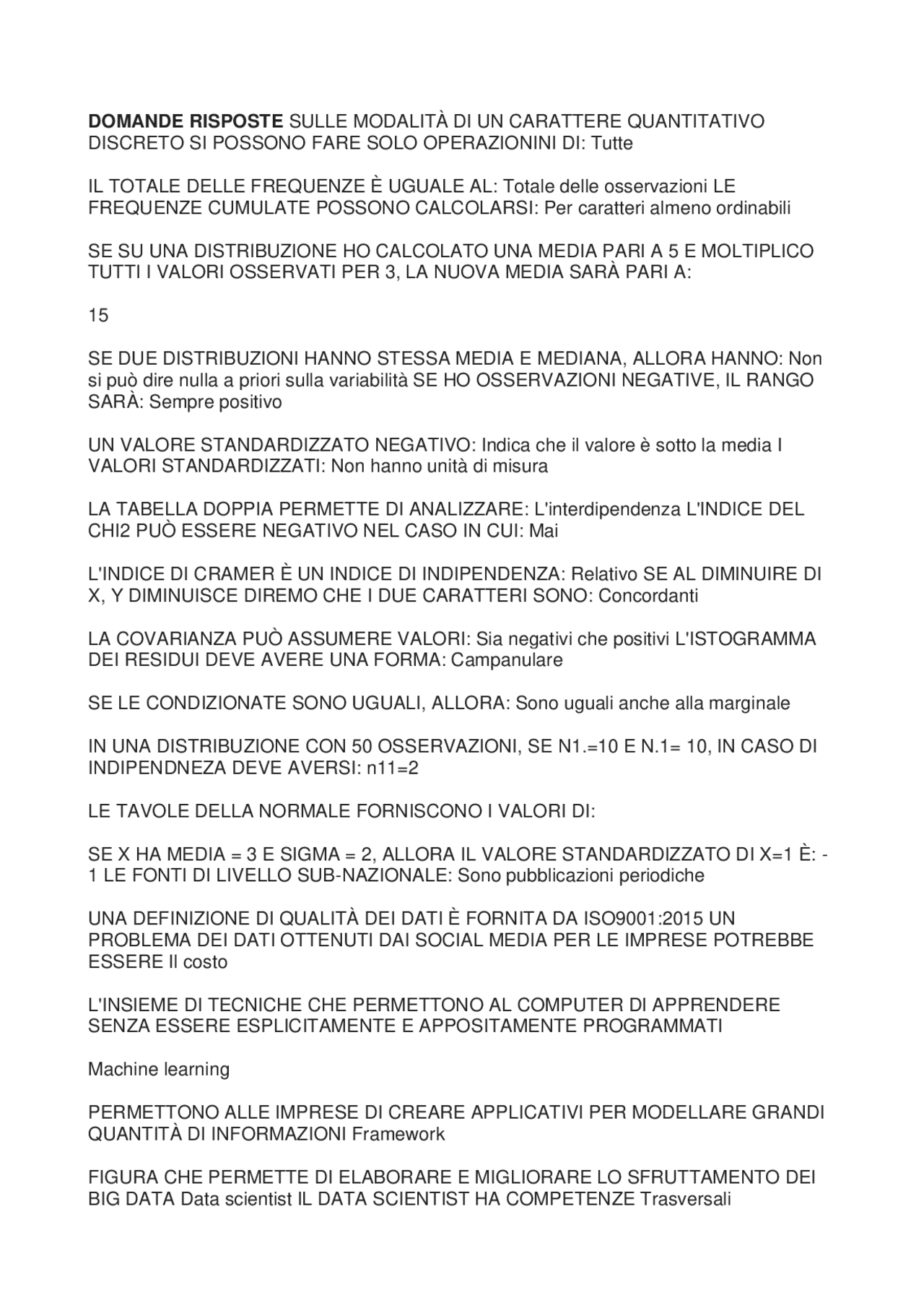 Domande Statistica 3 Unimercatorum Prove Desame Di Statistica Docsity