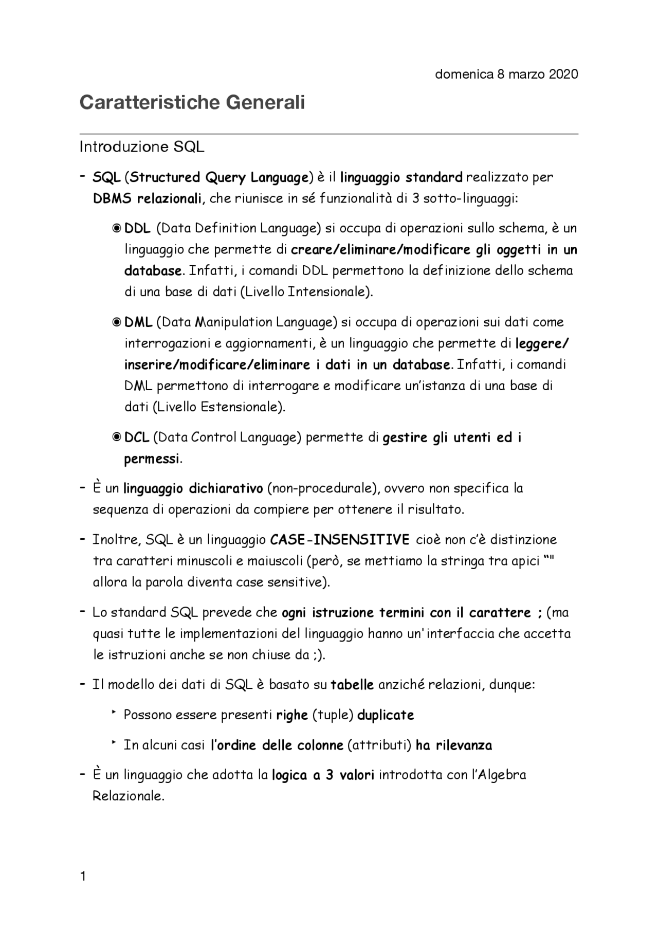 Riassunto Sql Dal Libro Basi Di Dati Modelli E Linguaggi Di