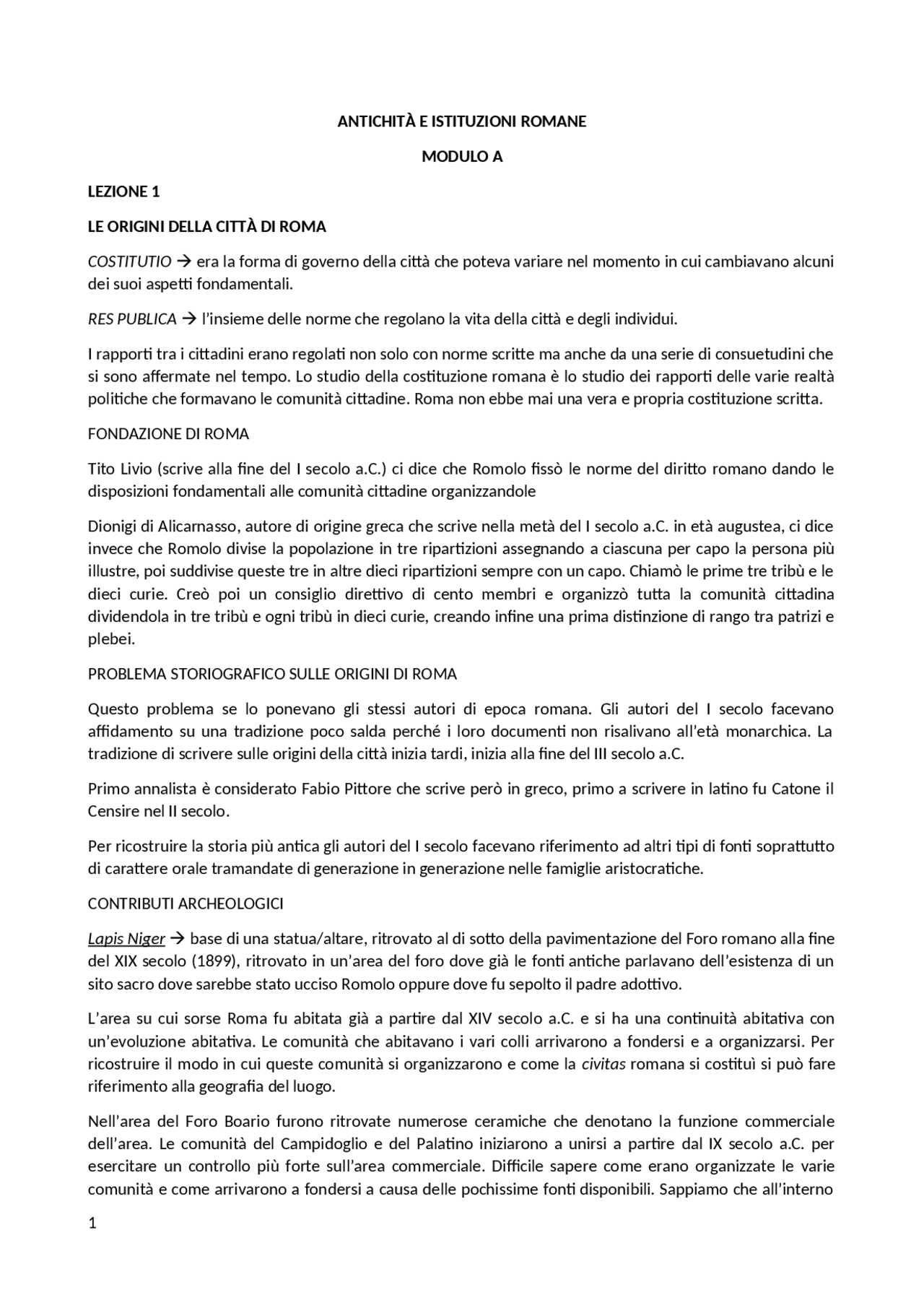 Appunti Antichità E Istituzioni Romane Modulo A Unimi Docsity