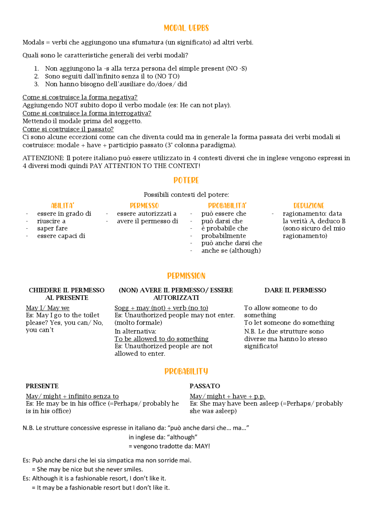 I modali - potere in inglese - Docsity