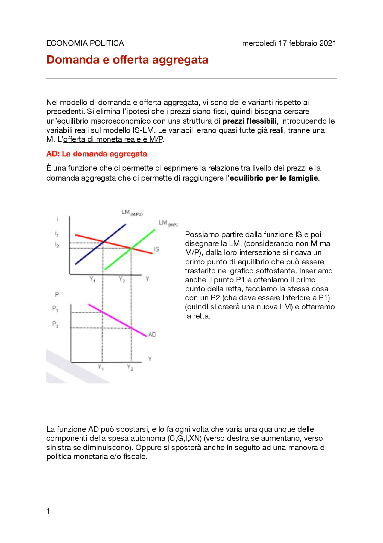 Domanda e offerta aggregata - appunti - Docsity