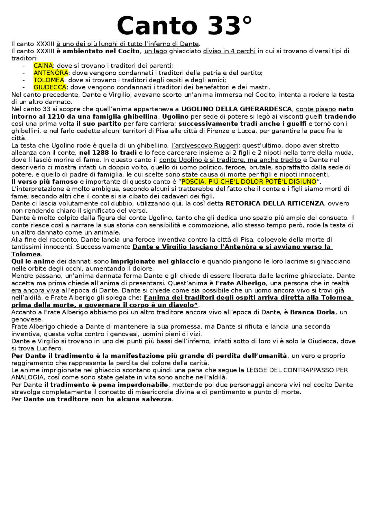 CANTO XXXIII - DANTE ALIGHIERI - Docsity
