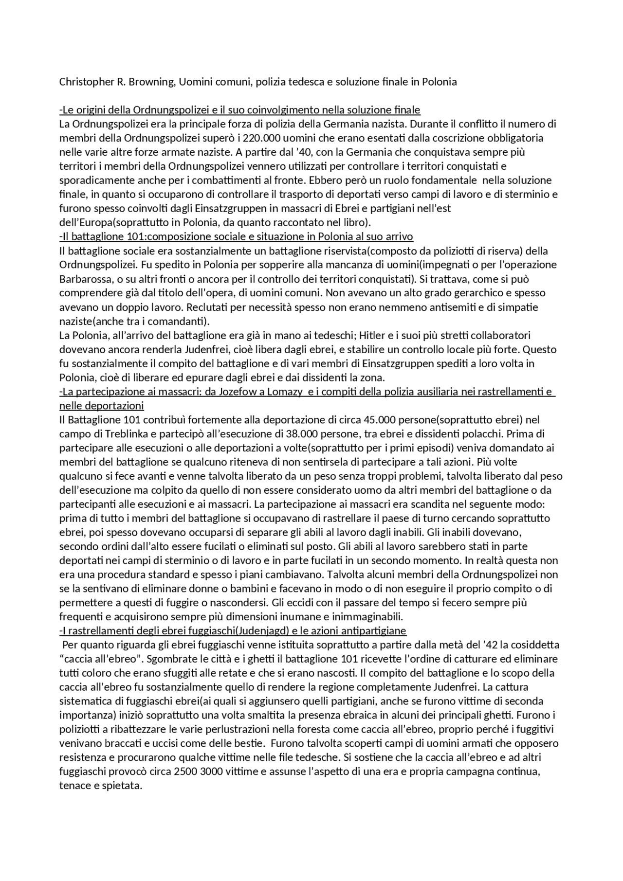 Uomini Comuni Di Cristopher Browning Docsity