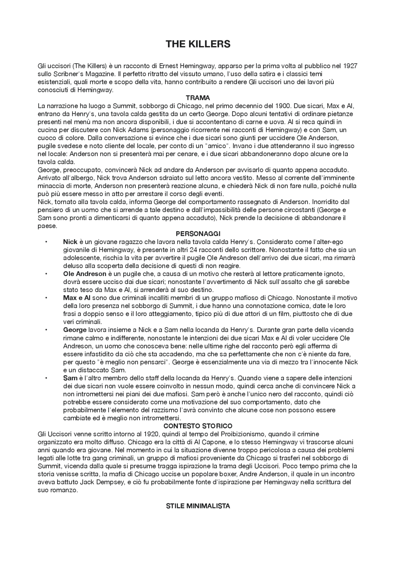 The Killers - Ernest hemingway - Docsity
