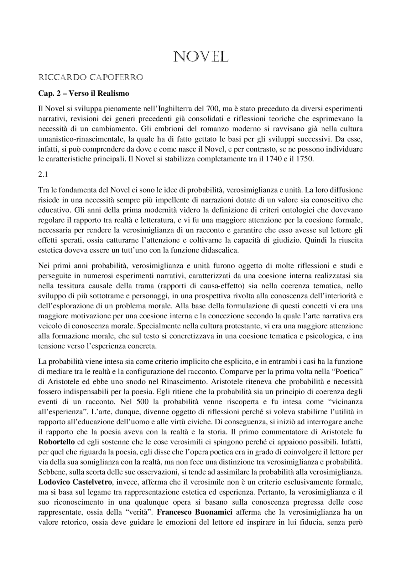 Novel (R. Capoferro) - Docsity