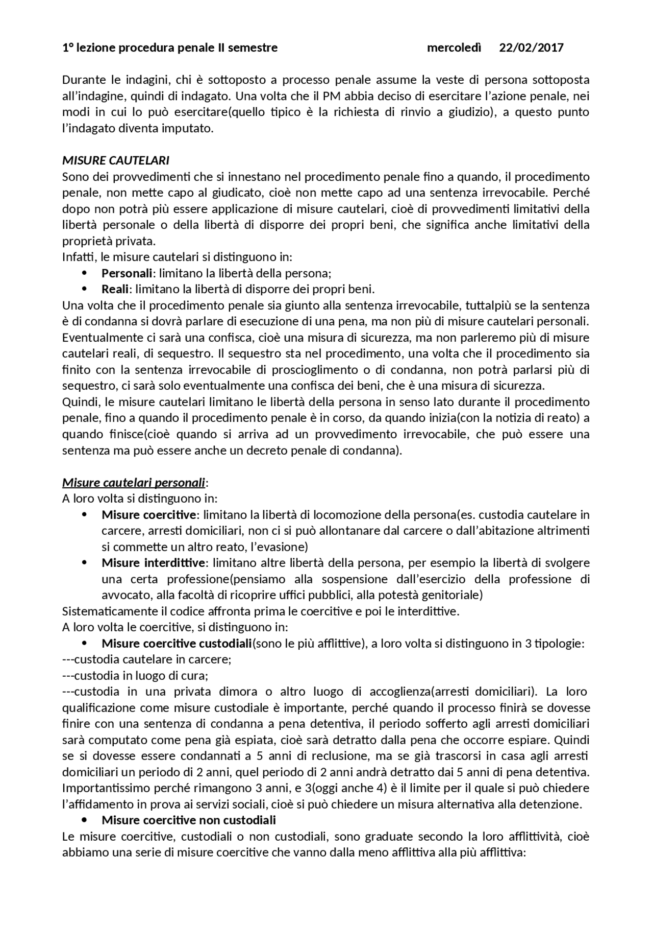Prima lezione del corso di procedura penale seconda parte - Docsity
