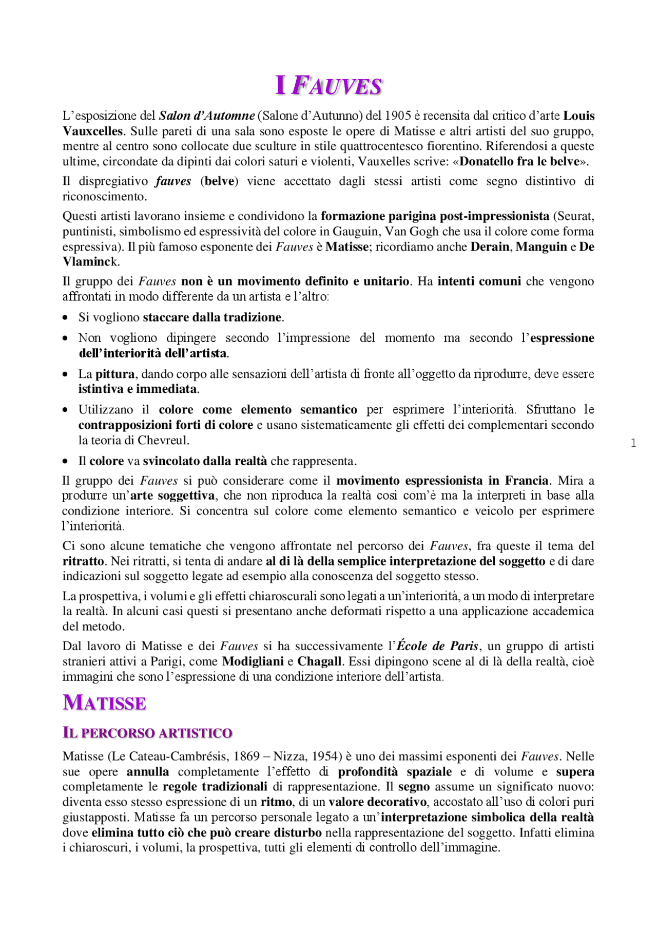 Matisse E Il Gruppo Dei Fauves Docsity