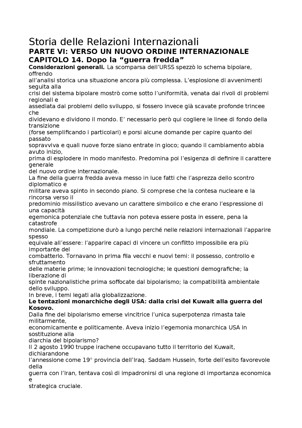 Storia Delle Relazioni Internazionali Parte Vi Di Nolfo Docsity