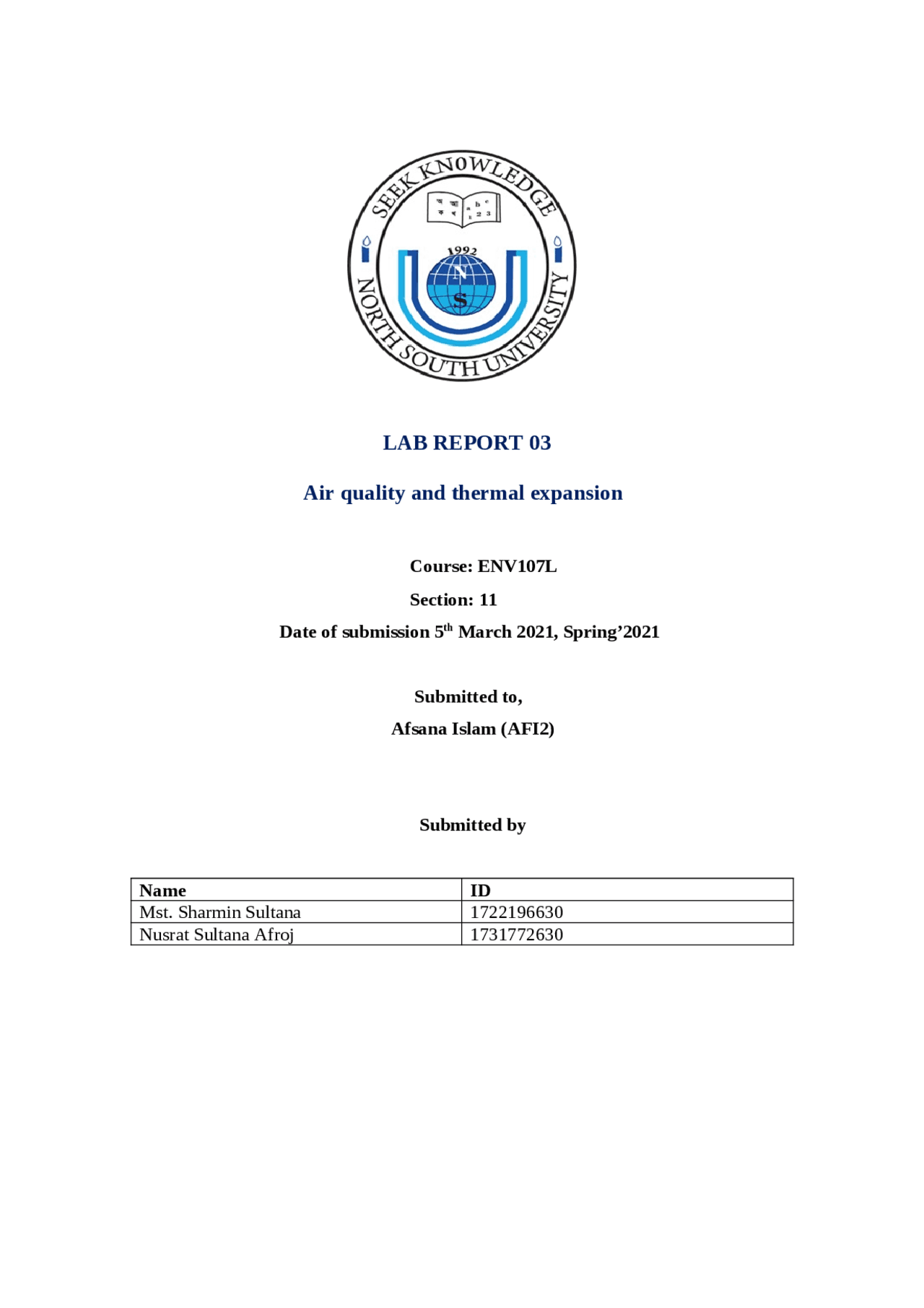 Environmental Science Lab Docsity