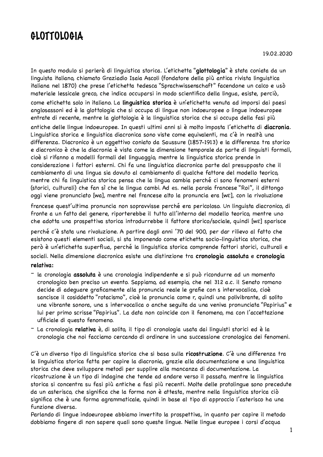 Appunti Esame Glottologia Docsity