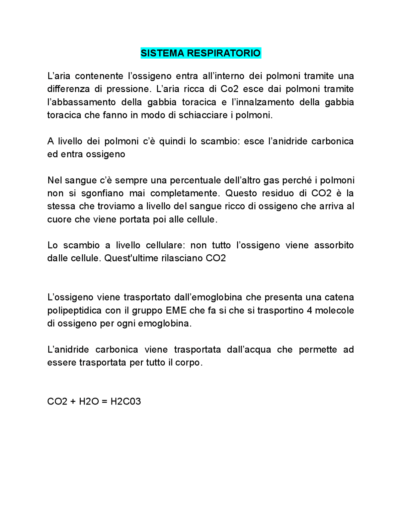 Sistema Respiratorio Umano Docsity