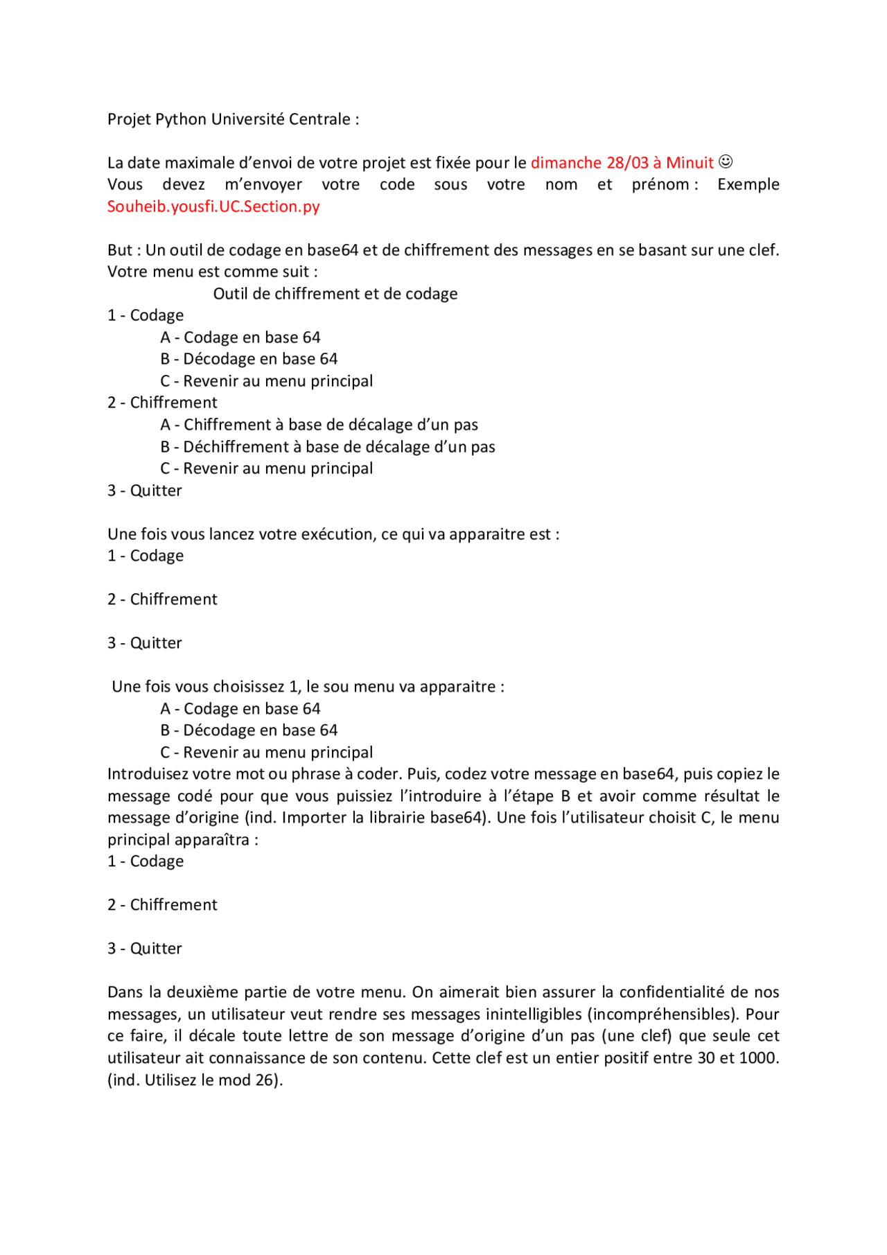 Project python to do at your own | Exams Linux skills | Docsity