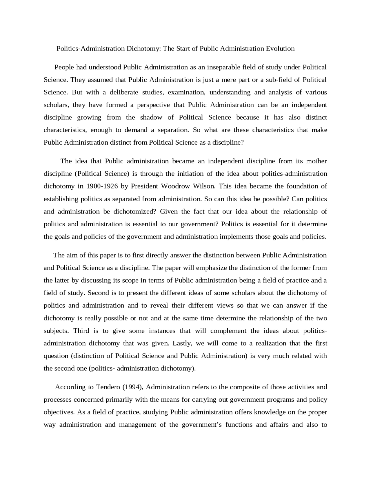 POLITICS ADMINISTRATION DICHOTOMY - Docsity