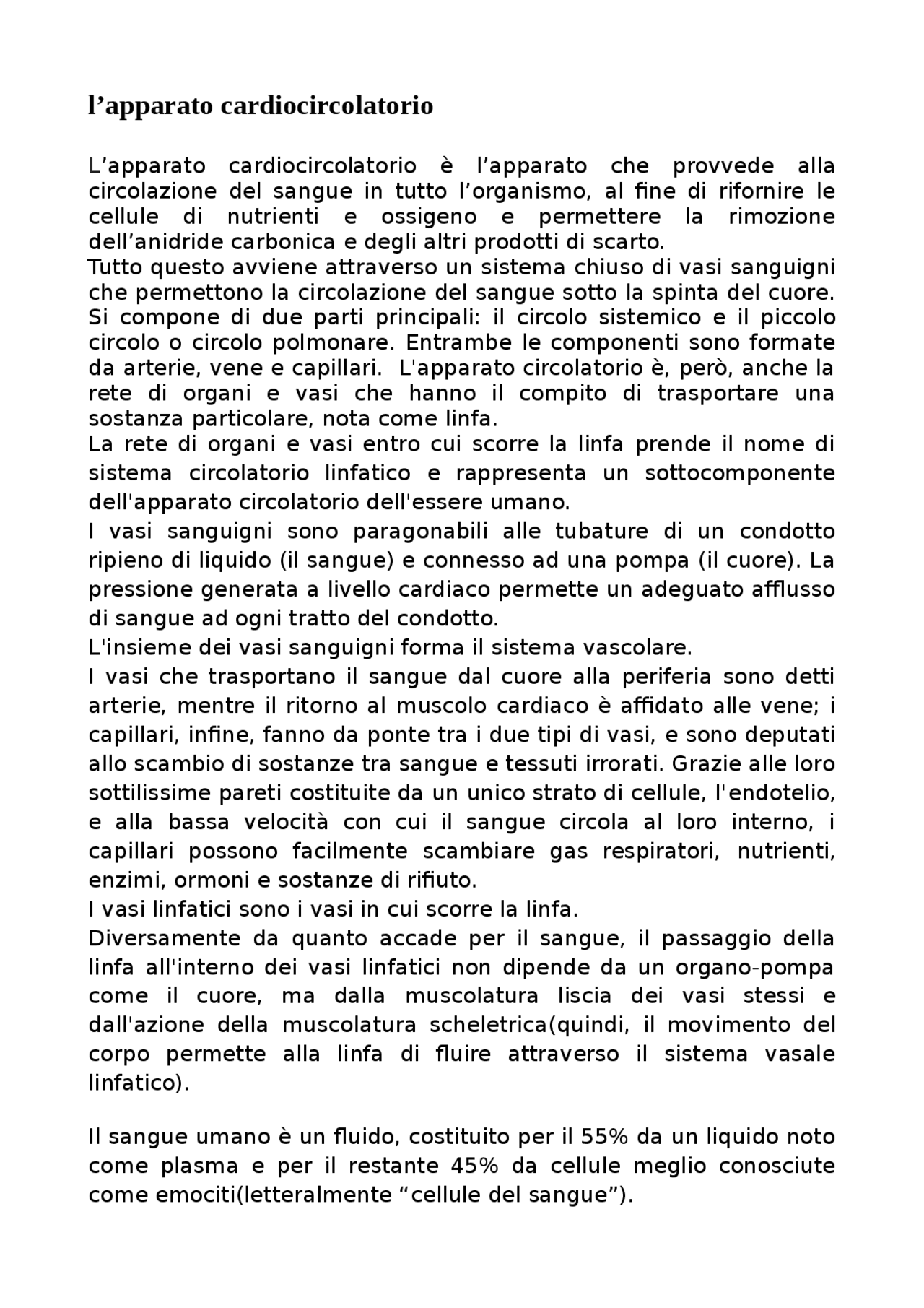 Apparato Circolatorio Docsity