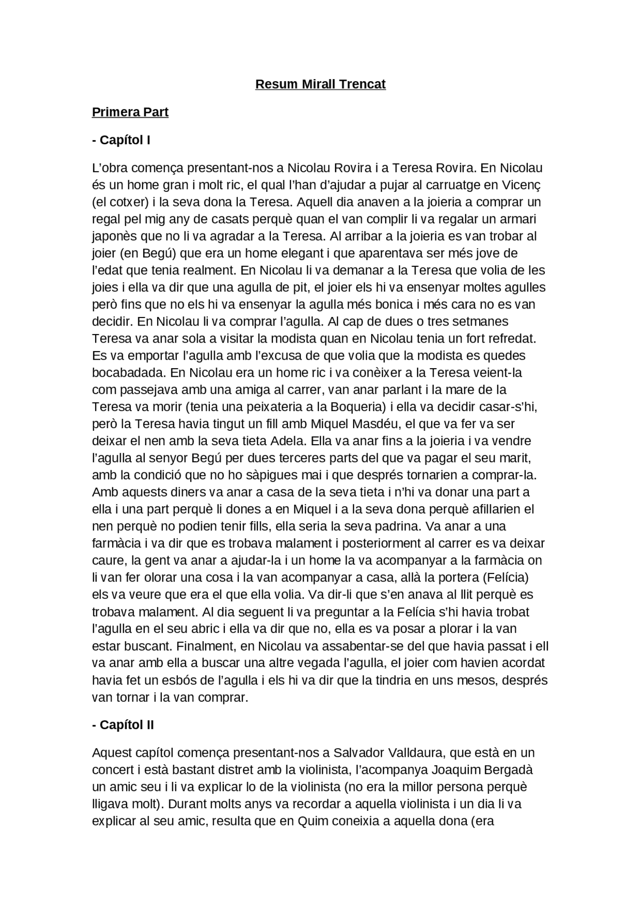 Resum Mirall Trencat Parte 1 Y 2 Docsity