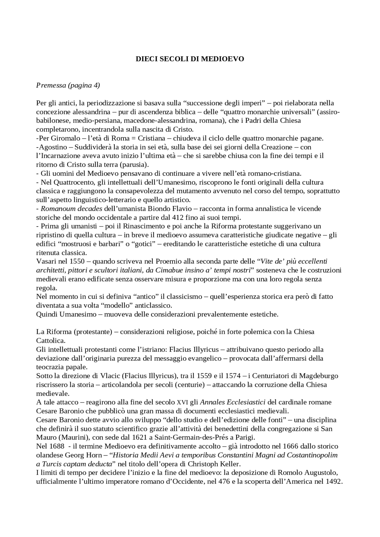 Storia Medievale Riassunto Del Manuale Dieci Secoli Di Medioevo Docsity