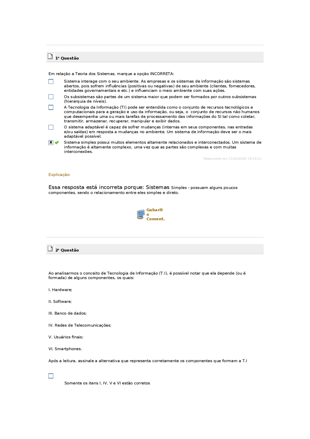 Teste De Conhecimento 01 Fundamentos De Sistemas De Informação