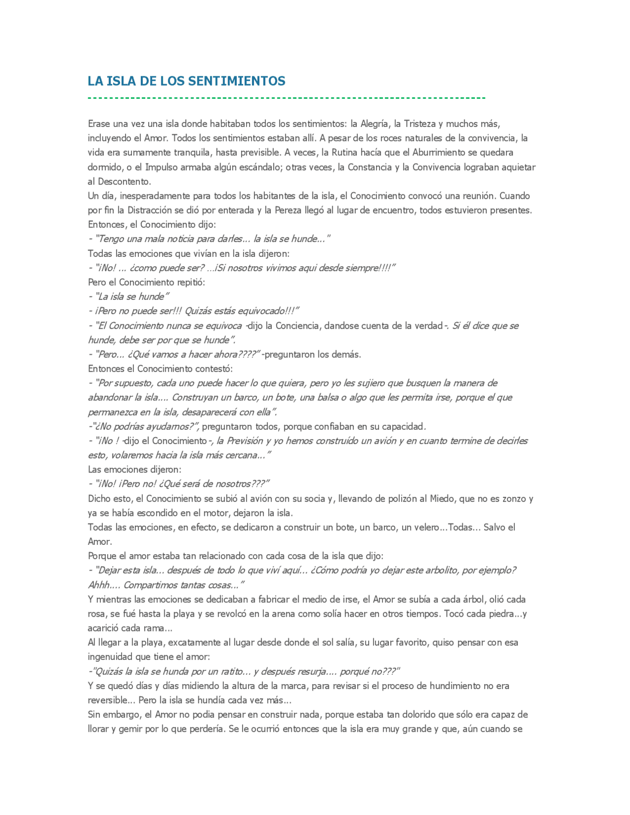 Isla de los sentimientos - Docsity