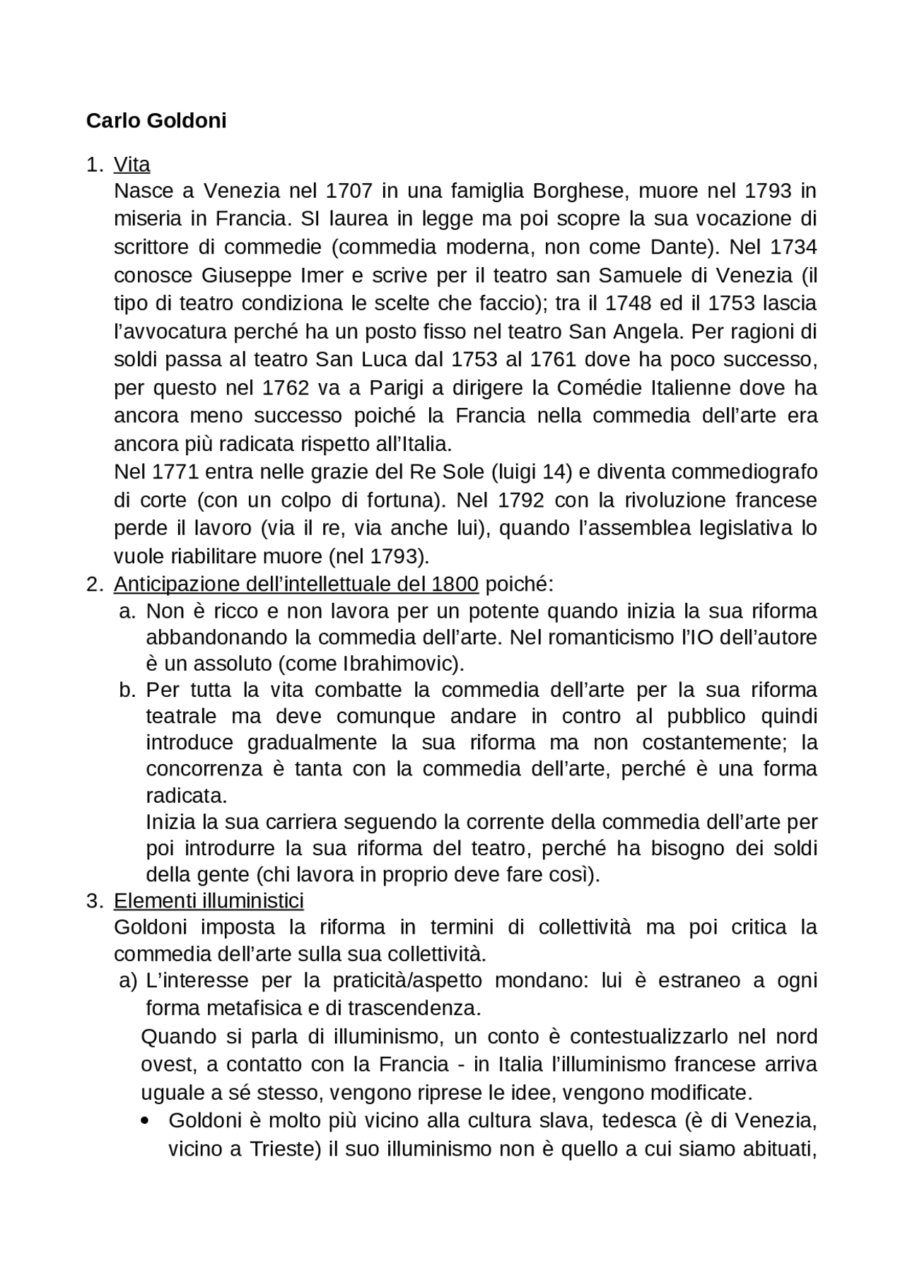Riassunto Su Goldoni Docsity