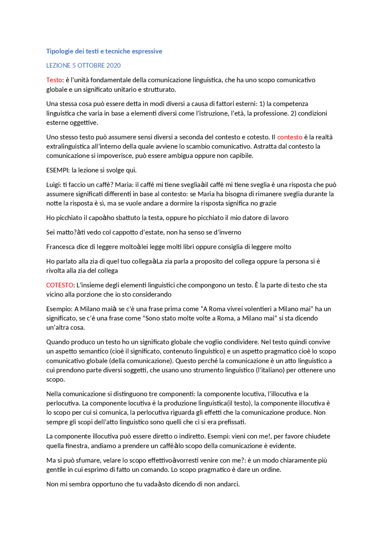 Appunti Tecniche Espressive E Tipologie Dei Testi 1 Semestre Docsity
