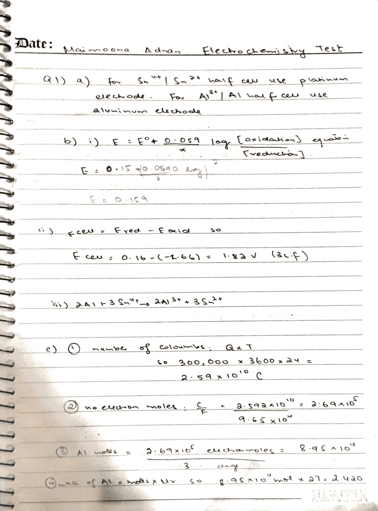 Electrochemistry Practice Questions Docsity