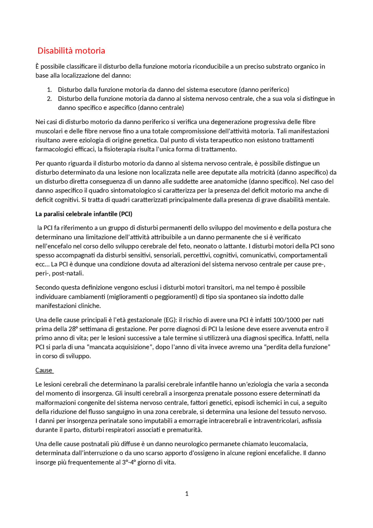 La Disabilità Motoria Docsity