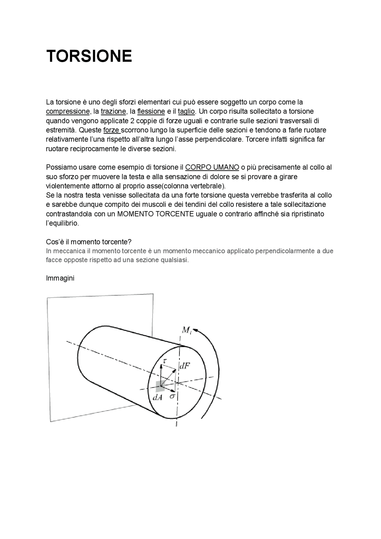 Torsione e momento torcente - Docsity