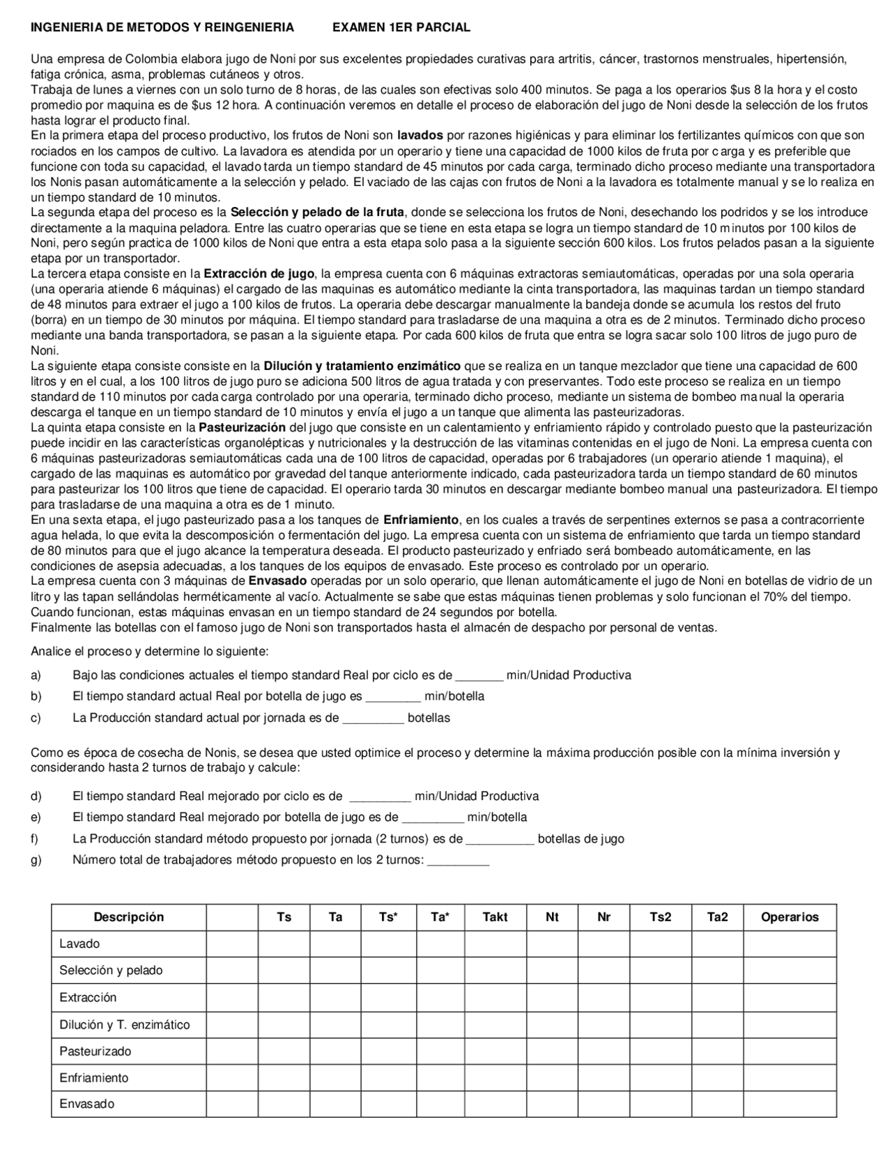 Examen De Métodos Y Reingeniería Docsity