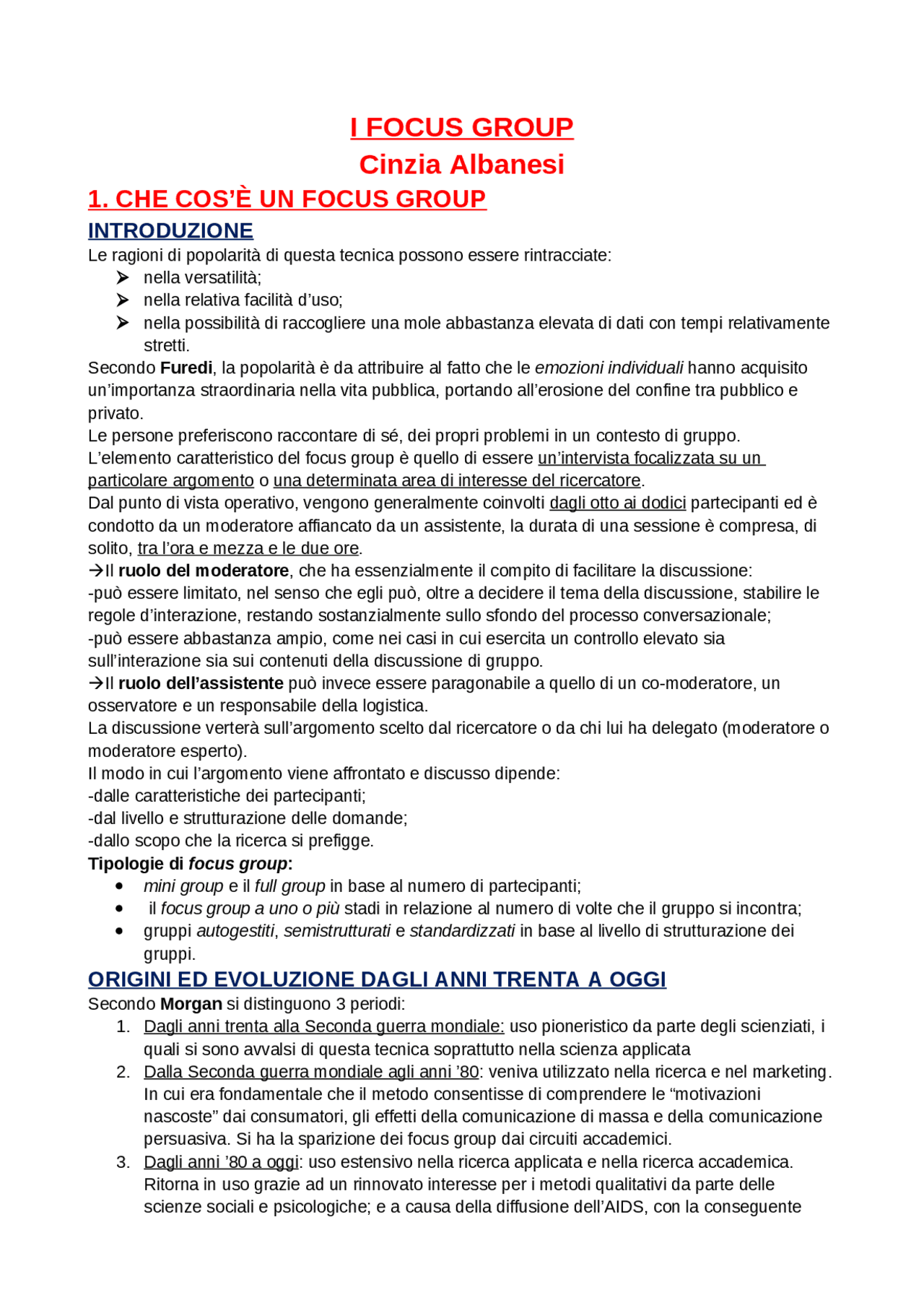 I Focus Group -Cinzia Albanesi - Docsity