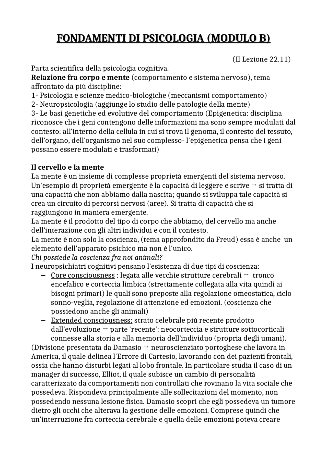 Fondamenti Di Psicologia Modulo B 2019 Docsity