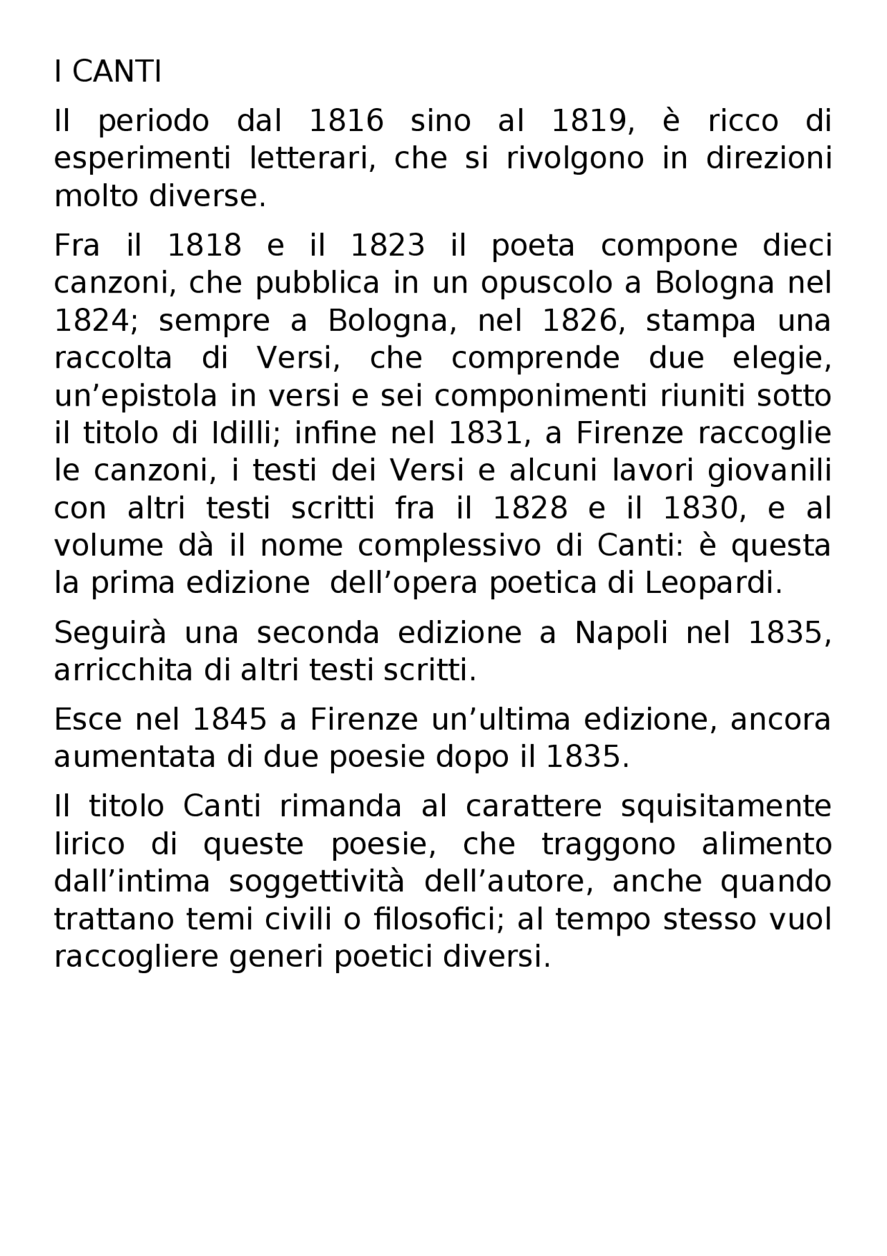 I Canti Di Leopardi Breve Riassunto Sui Canti Di Leopardi Richiesto