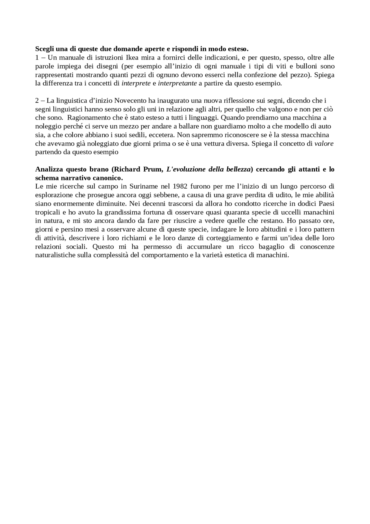 Esame Di Semiotica Prove Desame Di Semiotica Docsity