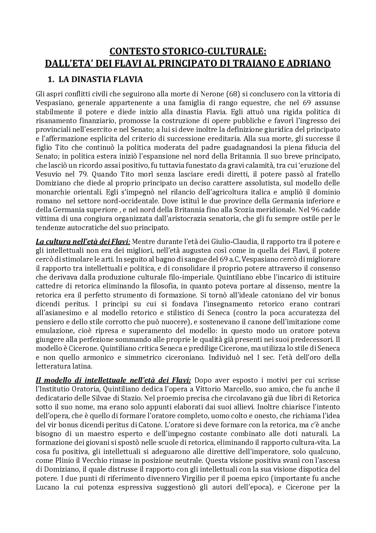 Dinastia Flavia E Plinio Il Giovane Docsity