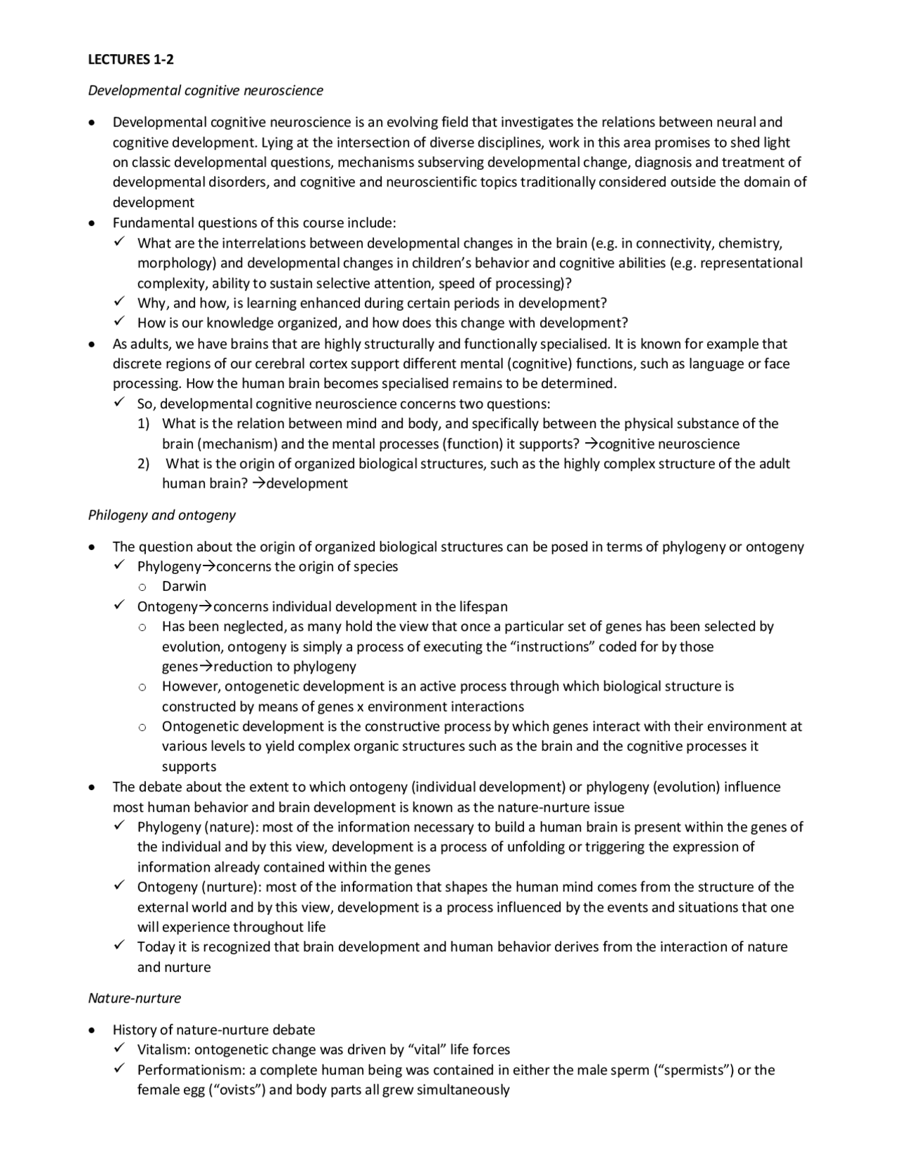Notes Developmental Cognitive Neuroscience Docsity