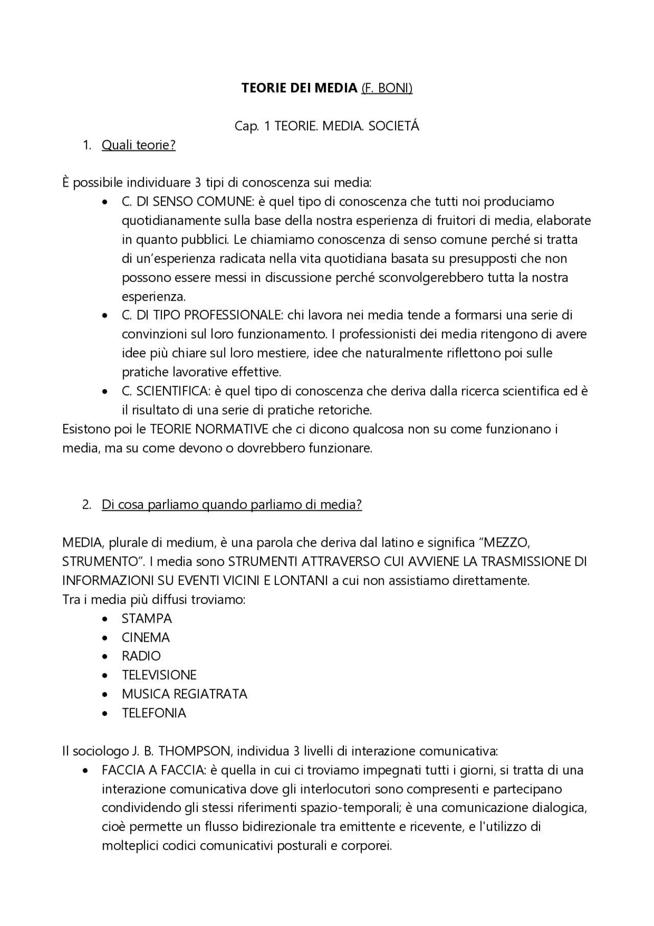 Teorie Dei Media Di F Boni Docsity