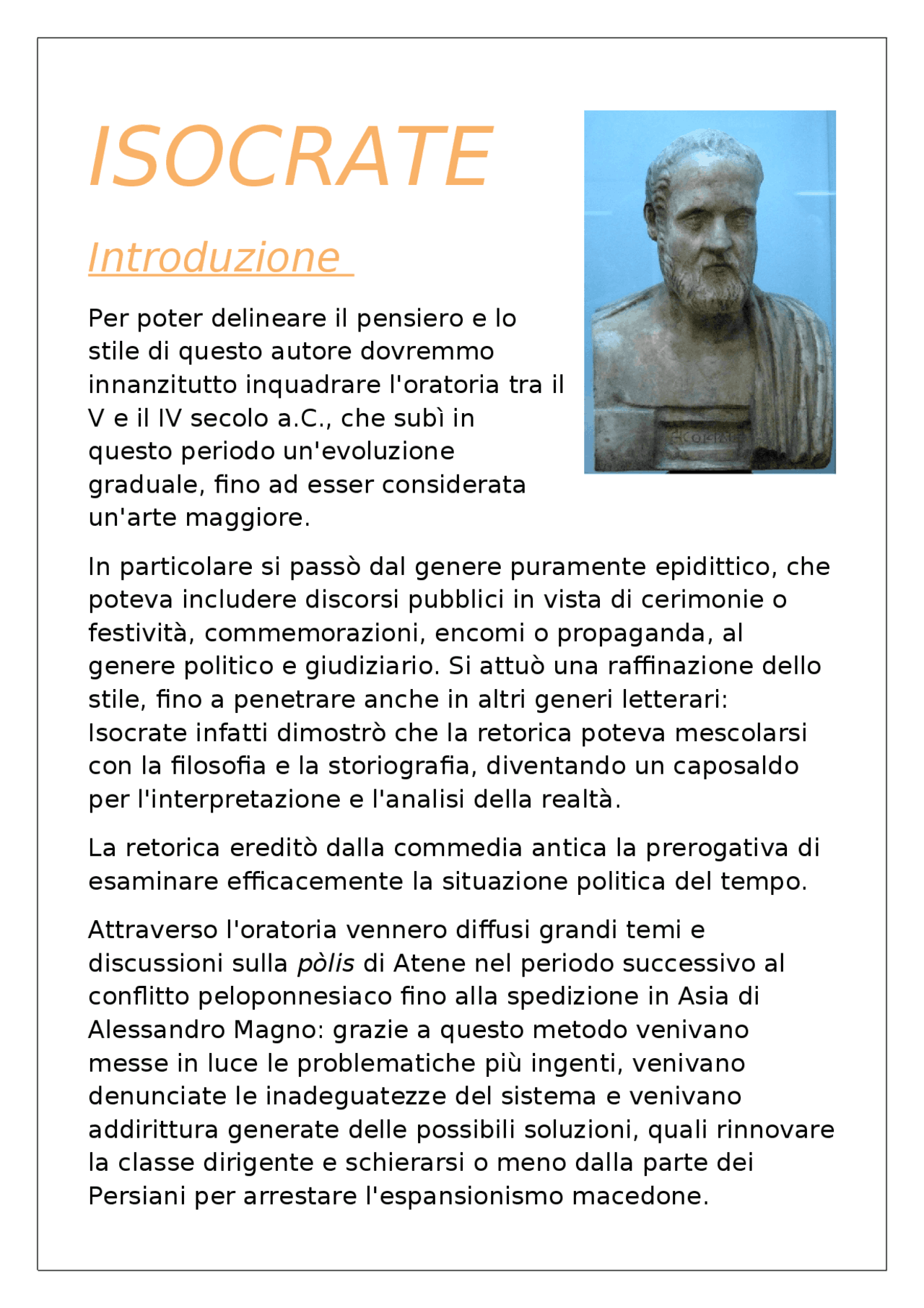 Isocrate Vita E Opere Docsity