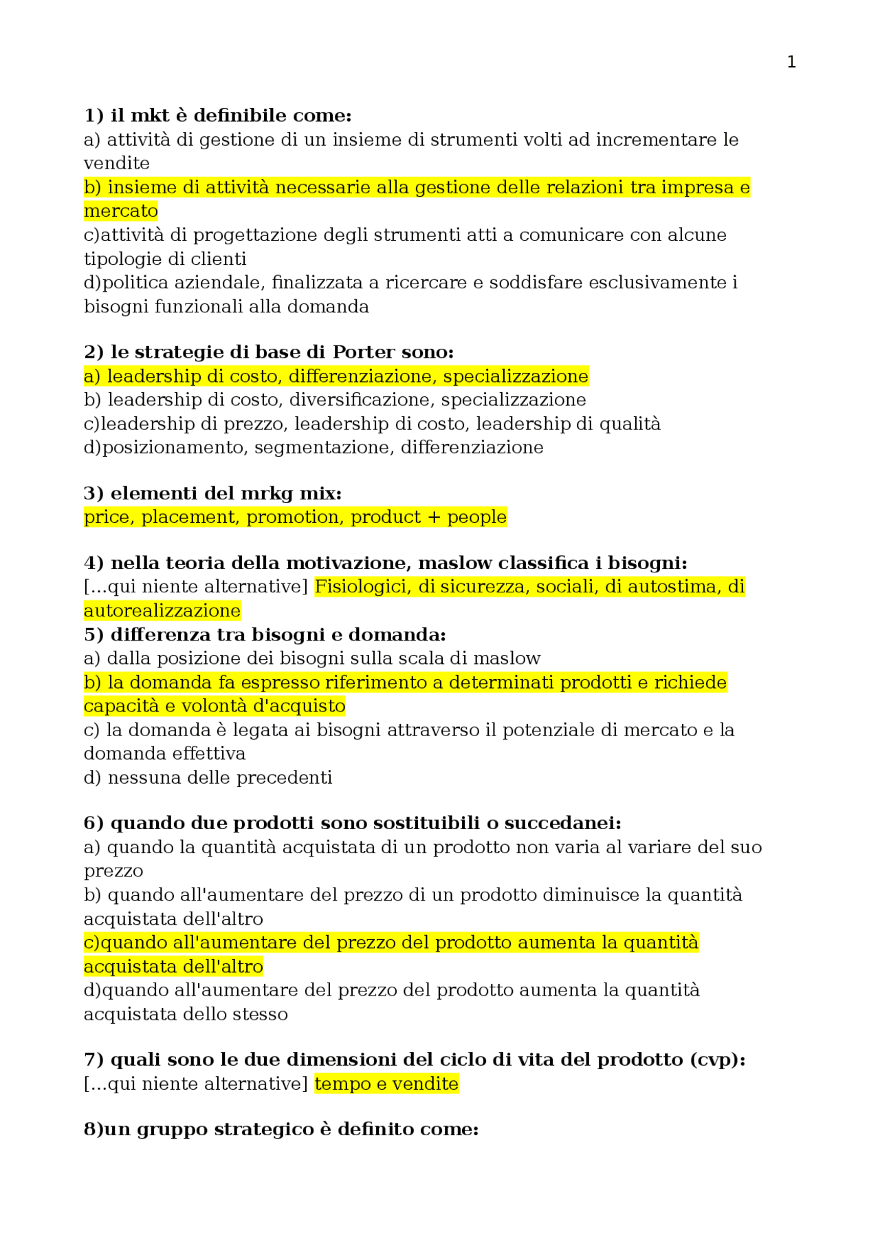 Domande Esame Marketing Docsity