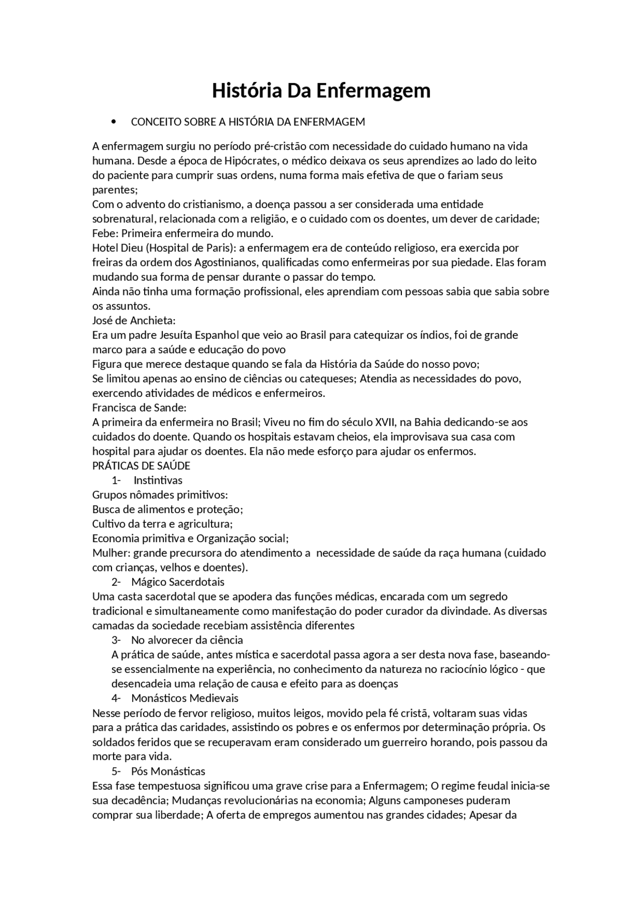 História Da Enfermagem Docsity