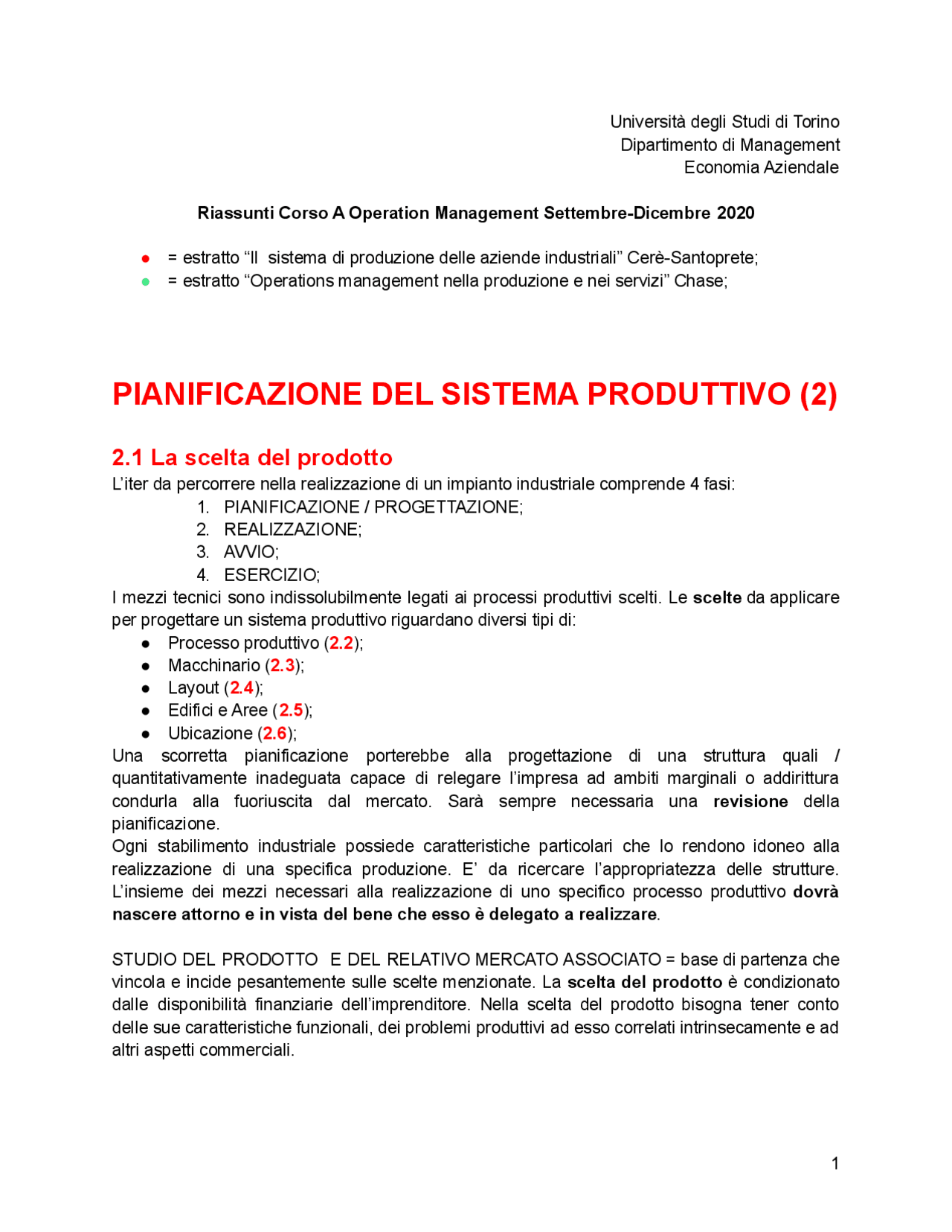 Appunti OPERATION MANAGEMENT- Economia Aziendale - Università degli Studi di Torino - Docsity
