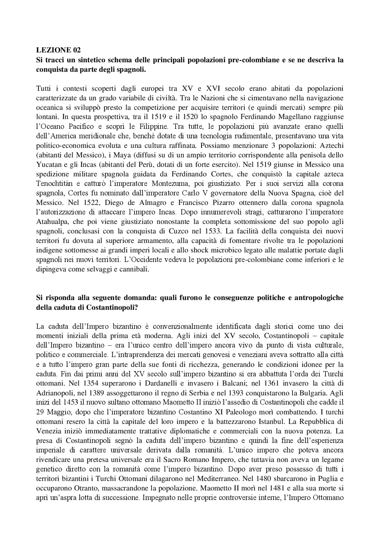 Risposte Aperte Storia Moderna Gorla Docsity