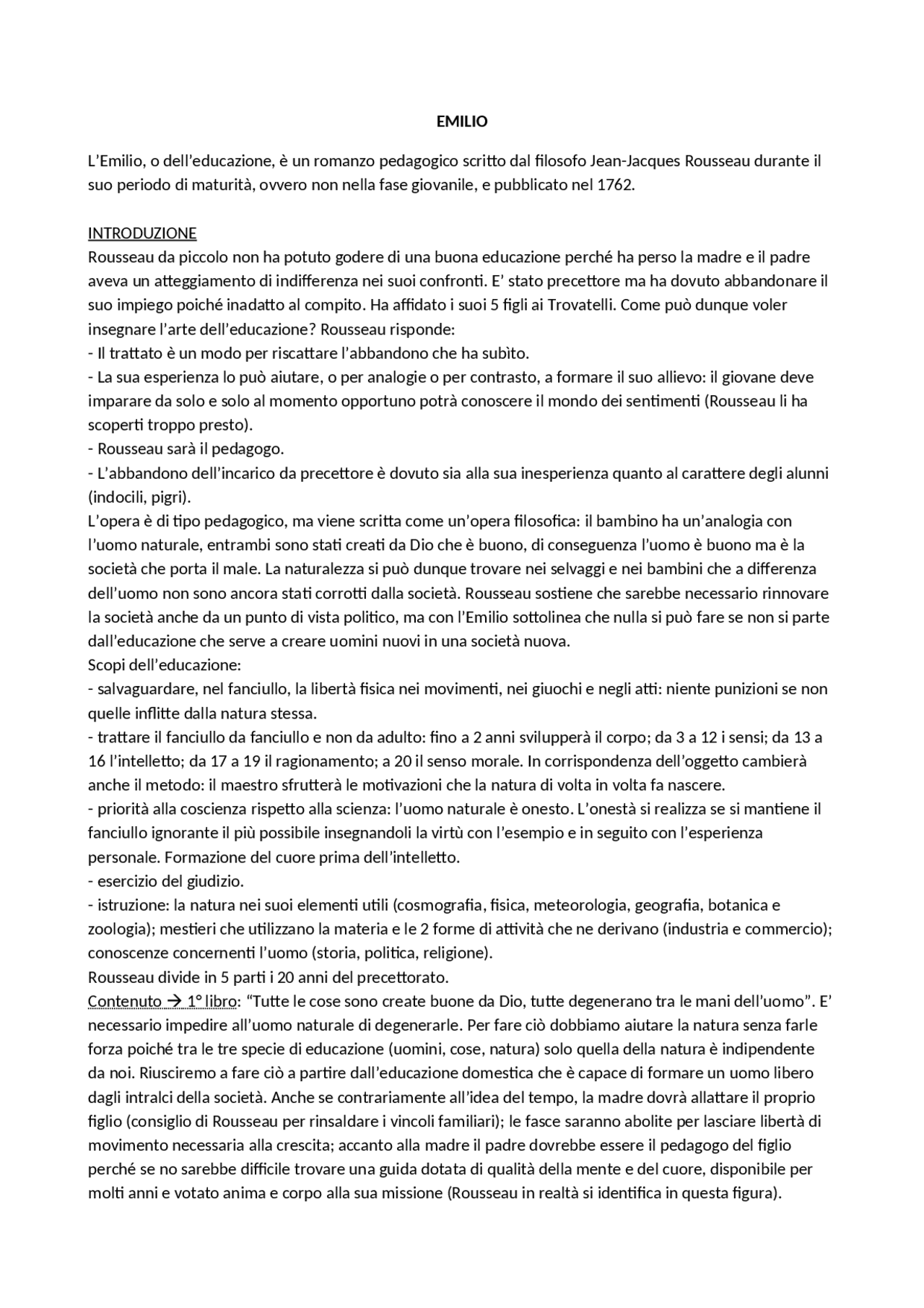 Emilio Rousseau Riassunto Docsity