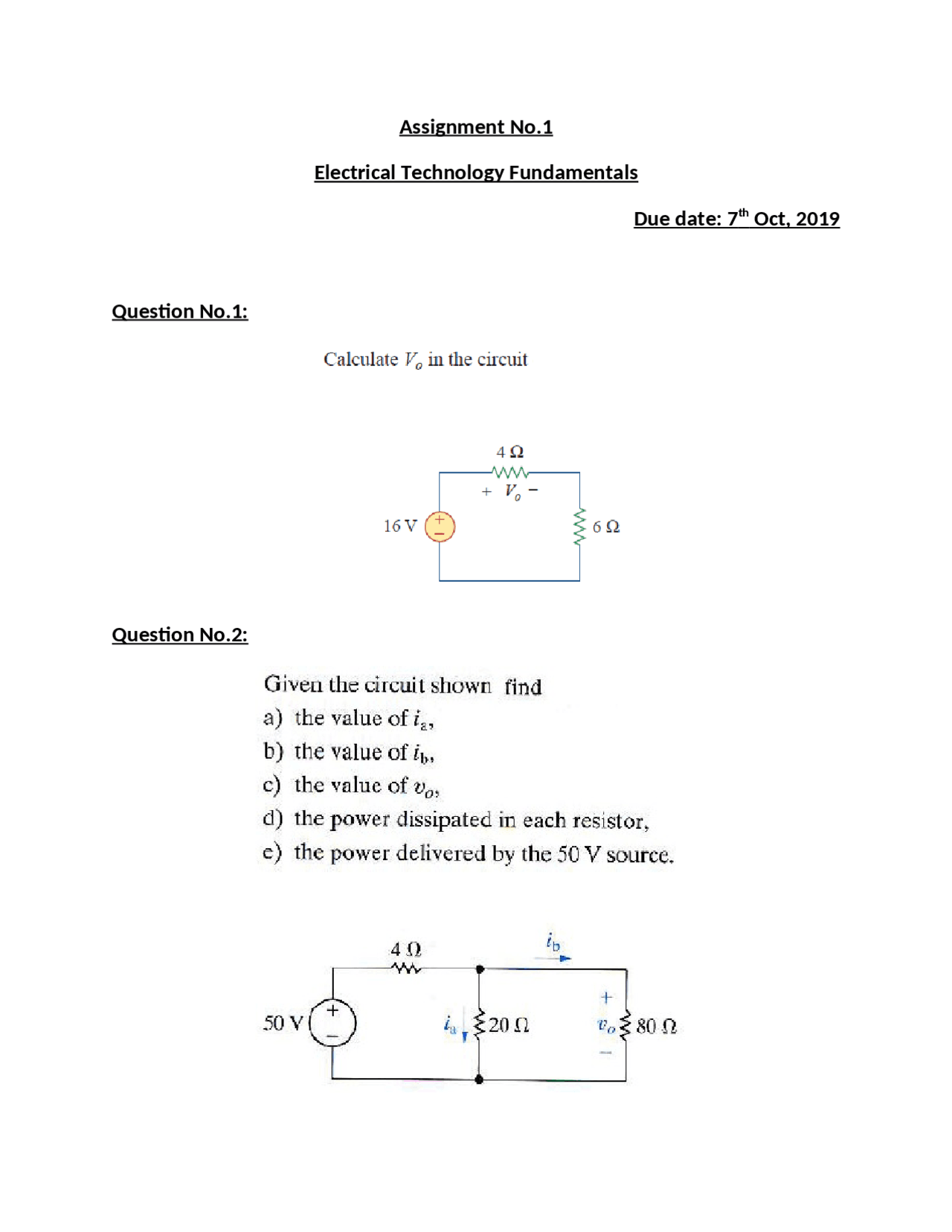 Assignment of Electrical technology fundamentals | Assignments Electronics | Docsity