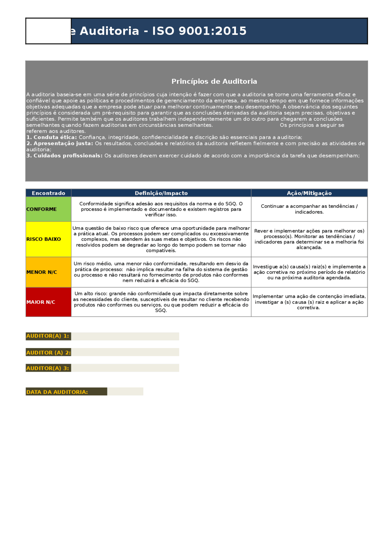 Check List Auditoria Iso 9001 2015 Transcrições Gestão Da Qualidade