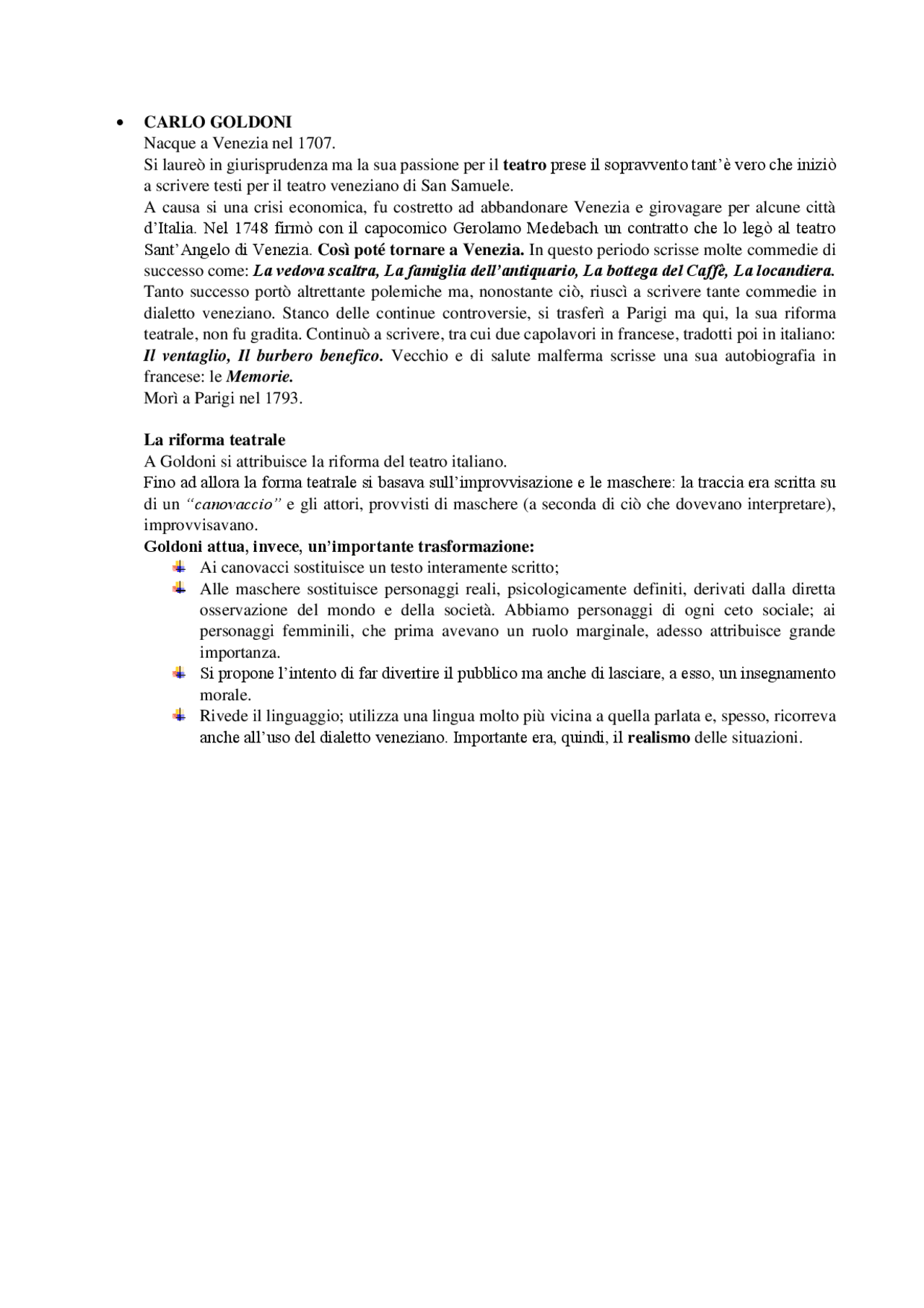 Carlo Goldoni Vita E Opere Docsity
