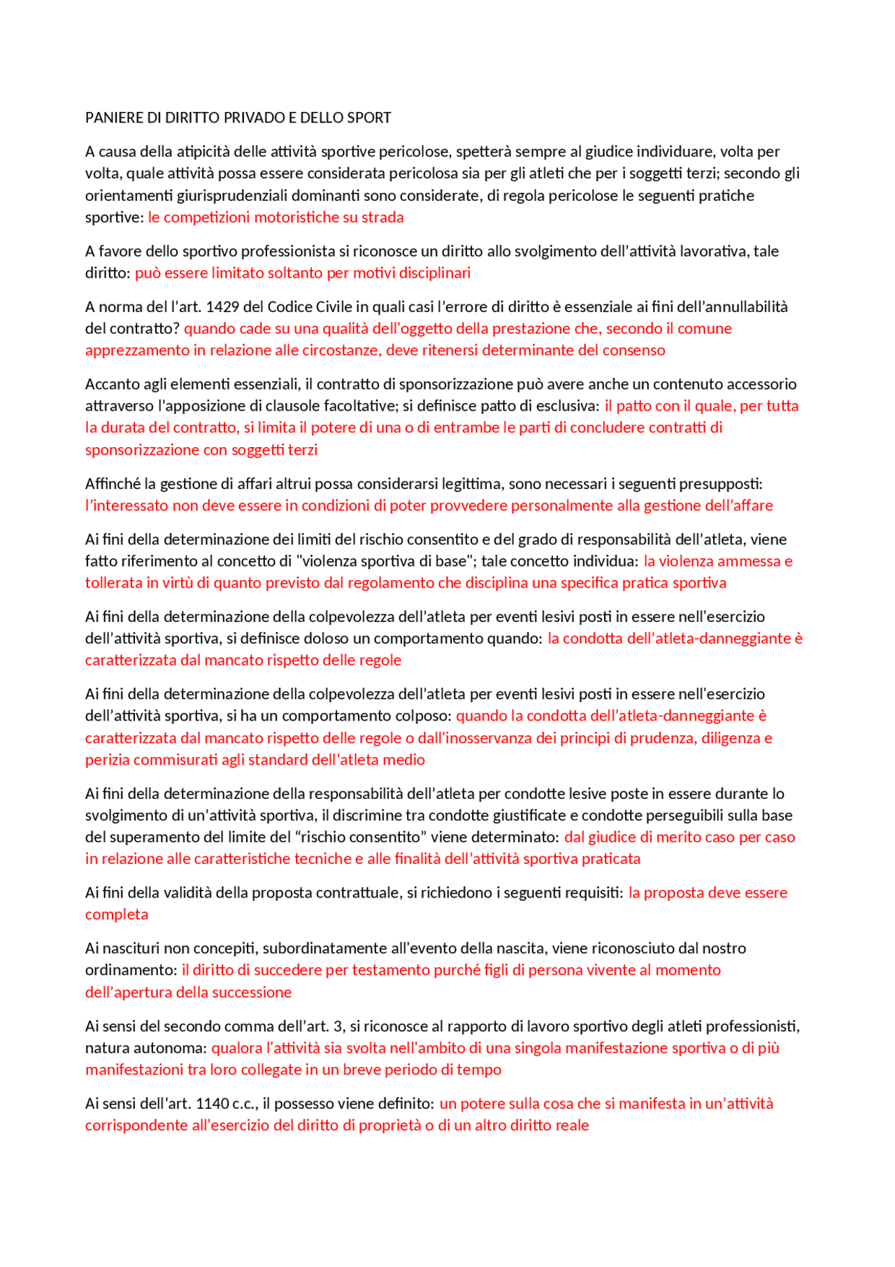 Paniere chiuse e aperte di DIRITTO PRIVATO E DELLO SPORT | Panieri di Diritto Privato | Docsity